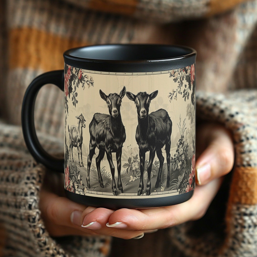French Country Goat Mug, Rustic Black and Red Design, Coffee Lover's ...