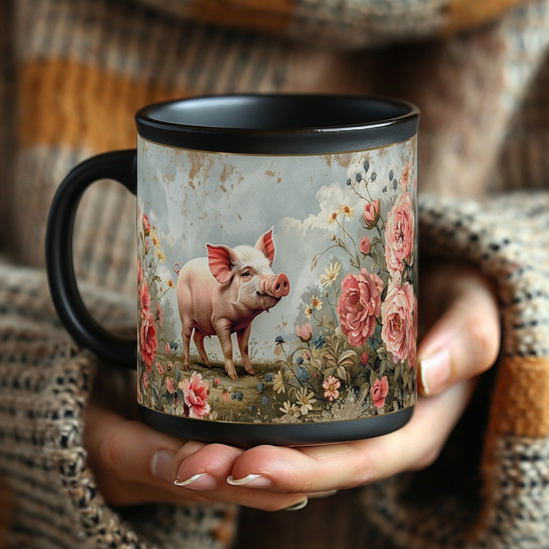 French Country Floral Piglet, Cute Farmhouse Coffee Cup, Perfect ...