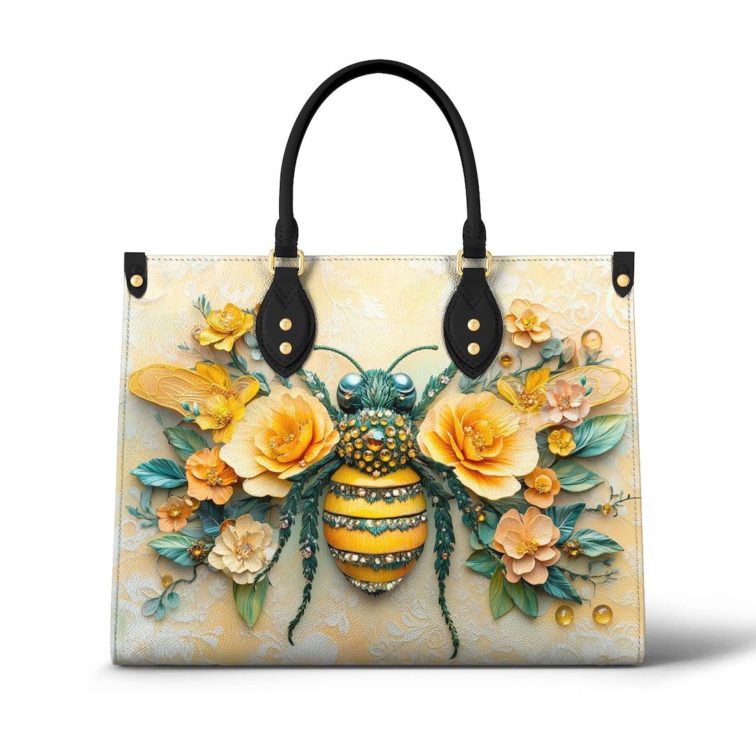 Personalized 3D Roses & Honey Bee Purse: Custom Name Leather ...