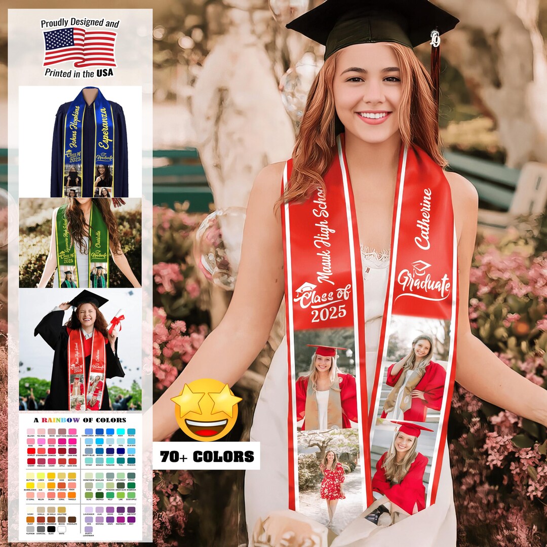 Made in USA Personalized Graduation Stole | Customize Photo Graduation ...