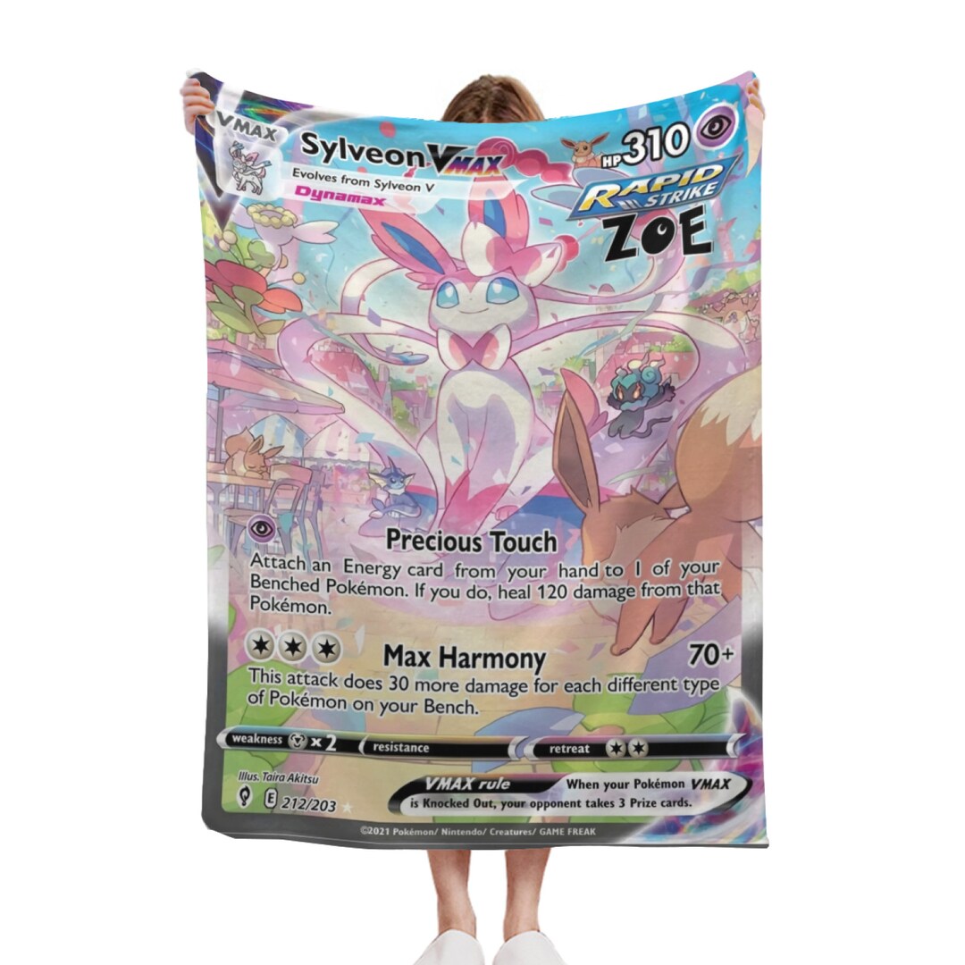 Custom PK Card Sylveon Vmax Blanket Personalized Pokemon Card Blanket ...