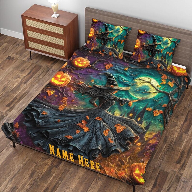 Personalized Halloween Spooky Witch Quilt or Duvet Cover Set | 3-pc ...