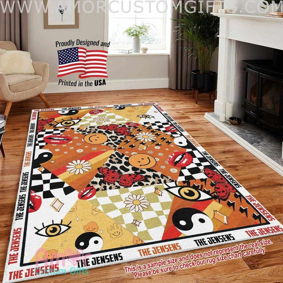 Made in USA Custom Retro Sun Smiley Face Rugs | Retro Sun Smiley Face ...
