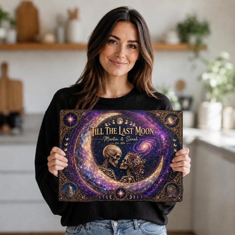 Personalized Celestial Skeleton Couple Glass Cutting Board, Gothic Moon ...