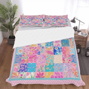 Personalized Preppy Botanical Floral 3-piece Quilt Bedding Set | Custom ...