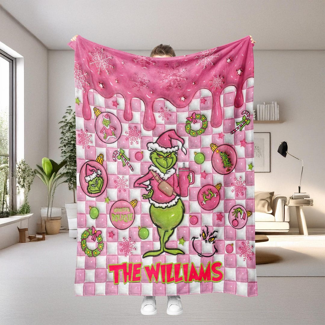 USA MADE Personalized 3D Glossy Grumpy Green Mean One Christmas Blanket ...