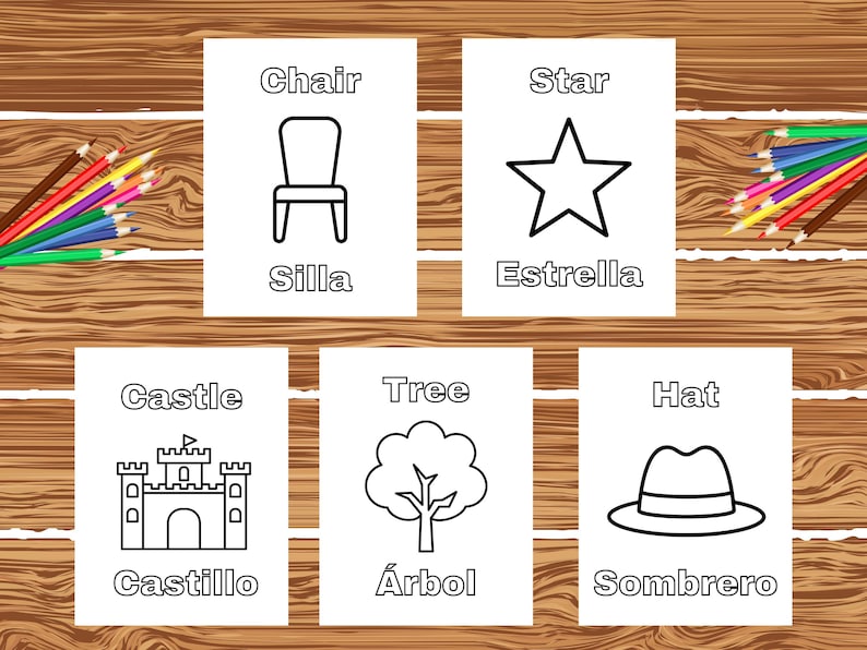 55 Printable Bilingual Coloring Pages Worksheets for Kids, English ...