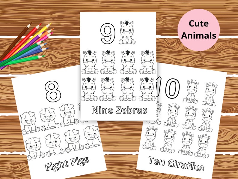 10 Printable Number Coloring Pages Worksheets for Kids, 1 to 10 Animal ...