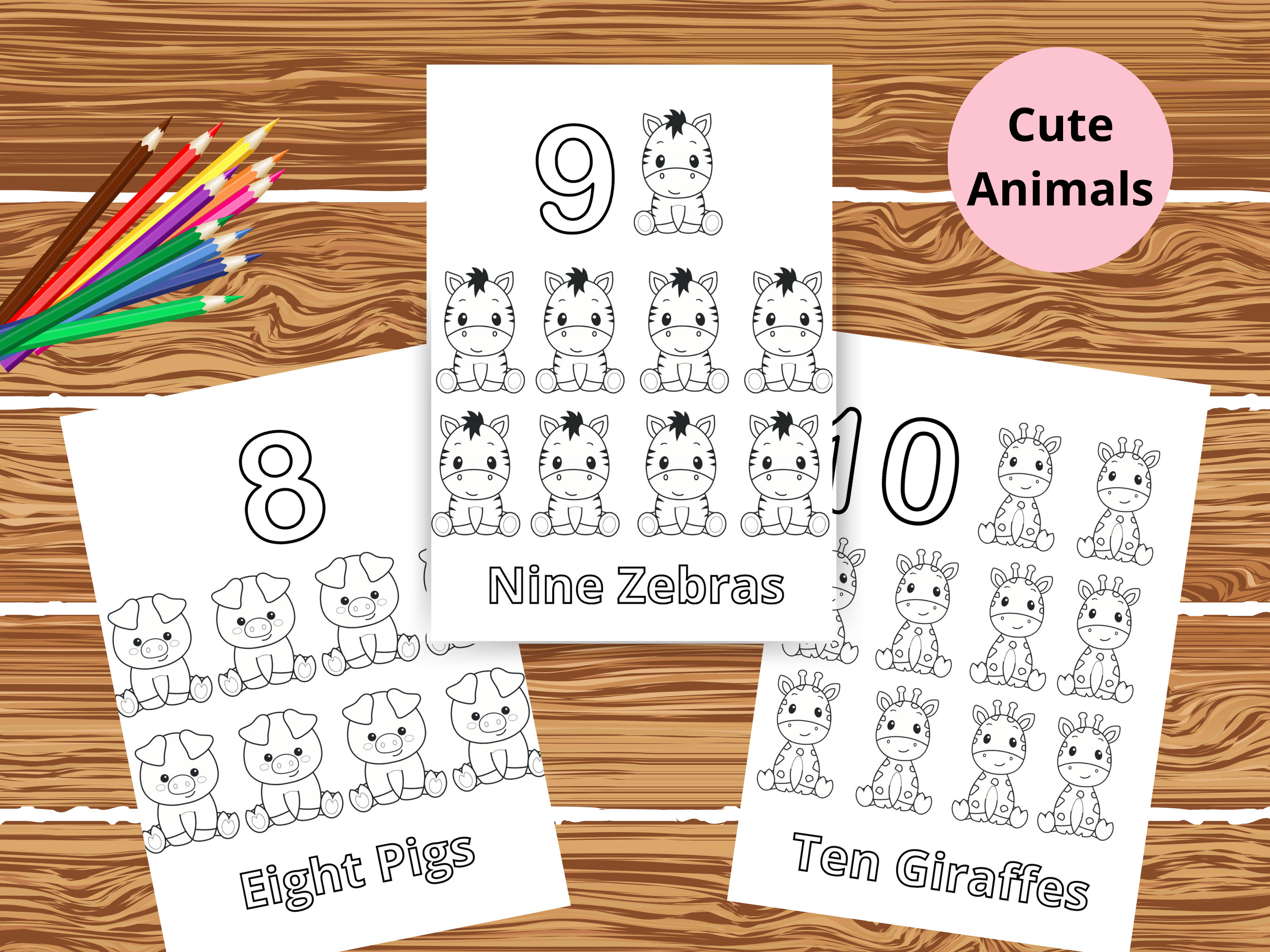 10 Printable Number Coloring Pages Worksheets for Kids, 1 to 10 Animal ...