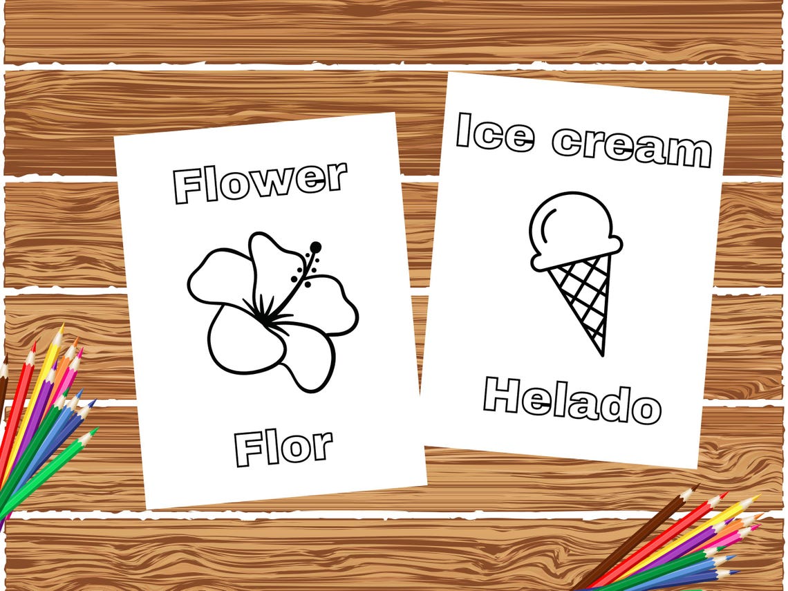 55 Printable Bilingual Coloring Pages Worksheets for Kids, English ...