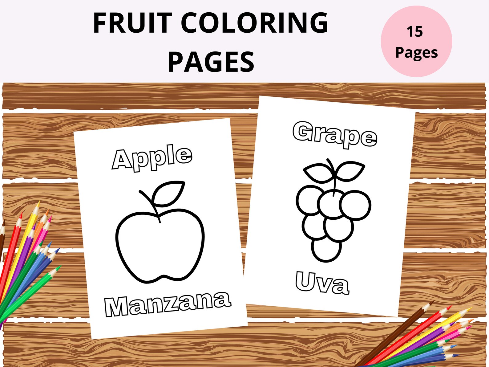 15 Printable Fruit Coloring Pages Worksheets for Kids, English Spanish ...