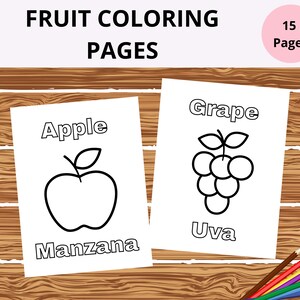 15 Printable Fruit Coloring Pages Worksheets for Kids, English Spanish ...