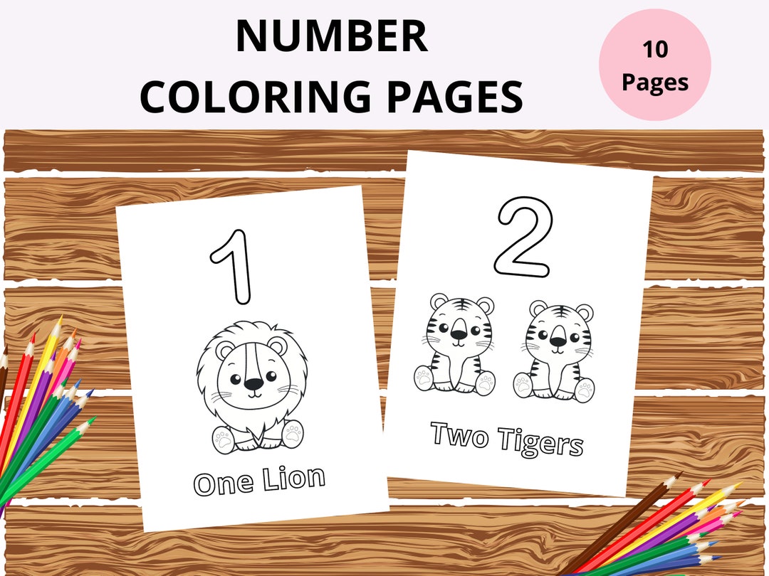 10 Printable Number Coloring Pages Worksheets for Kids, 1 to 10 Animal ...