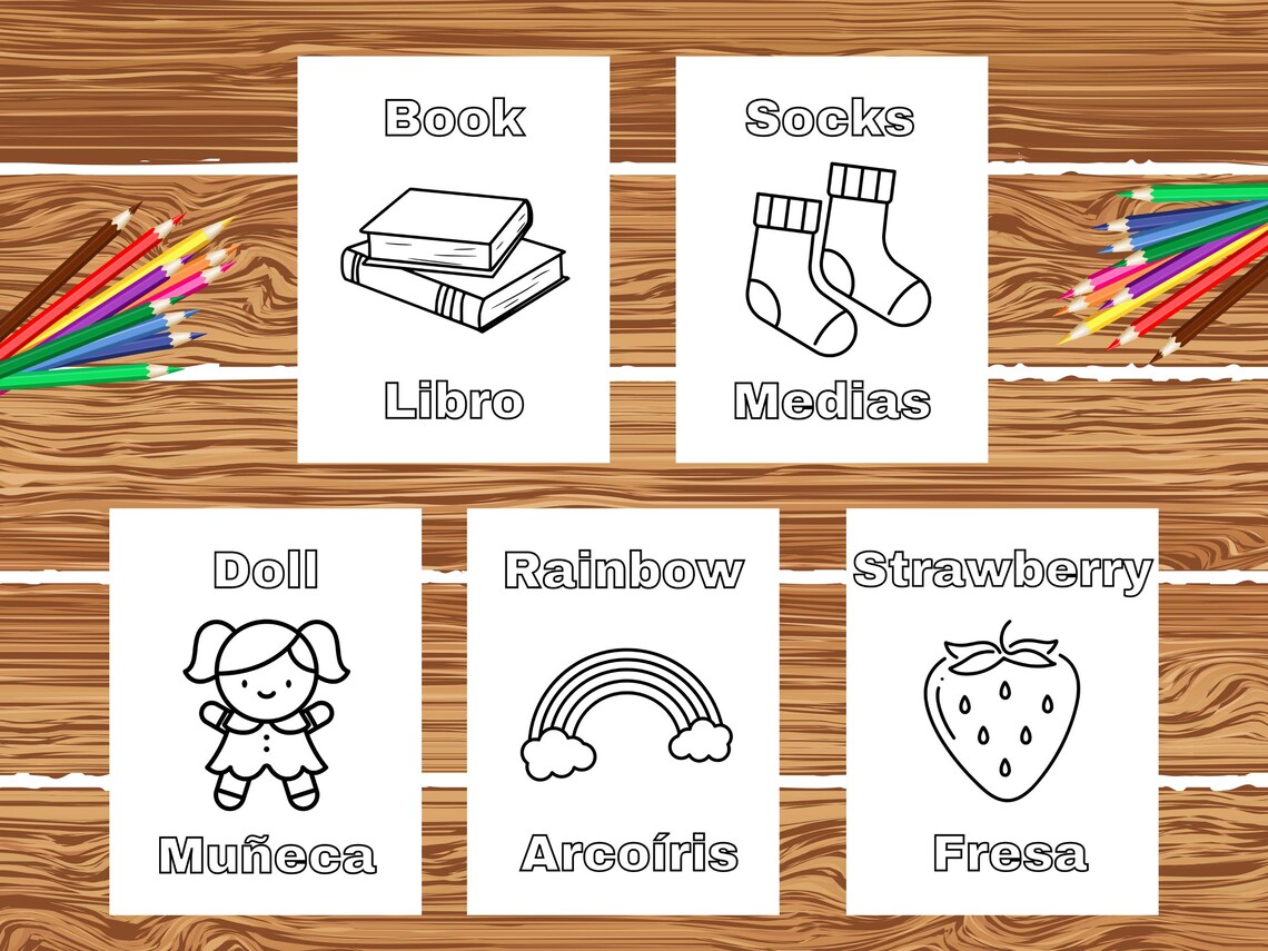 55 Printable Bilingual Coloring Pages Worksheets for Kids, English ...