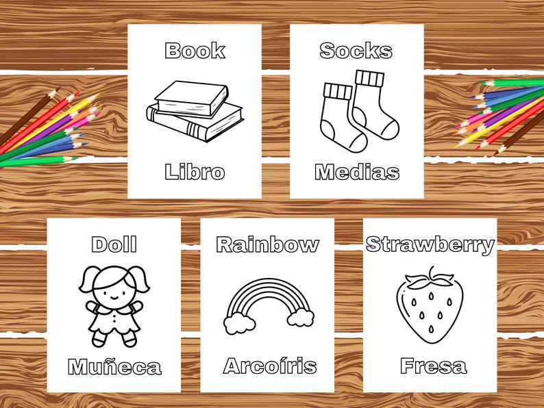 55 Printable Bilingual Coloring Pages Worksheets for Kids, English ...