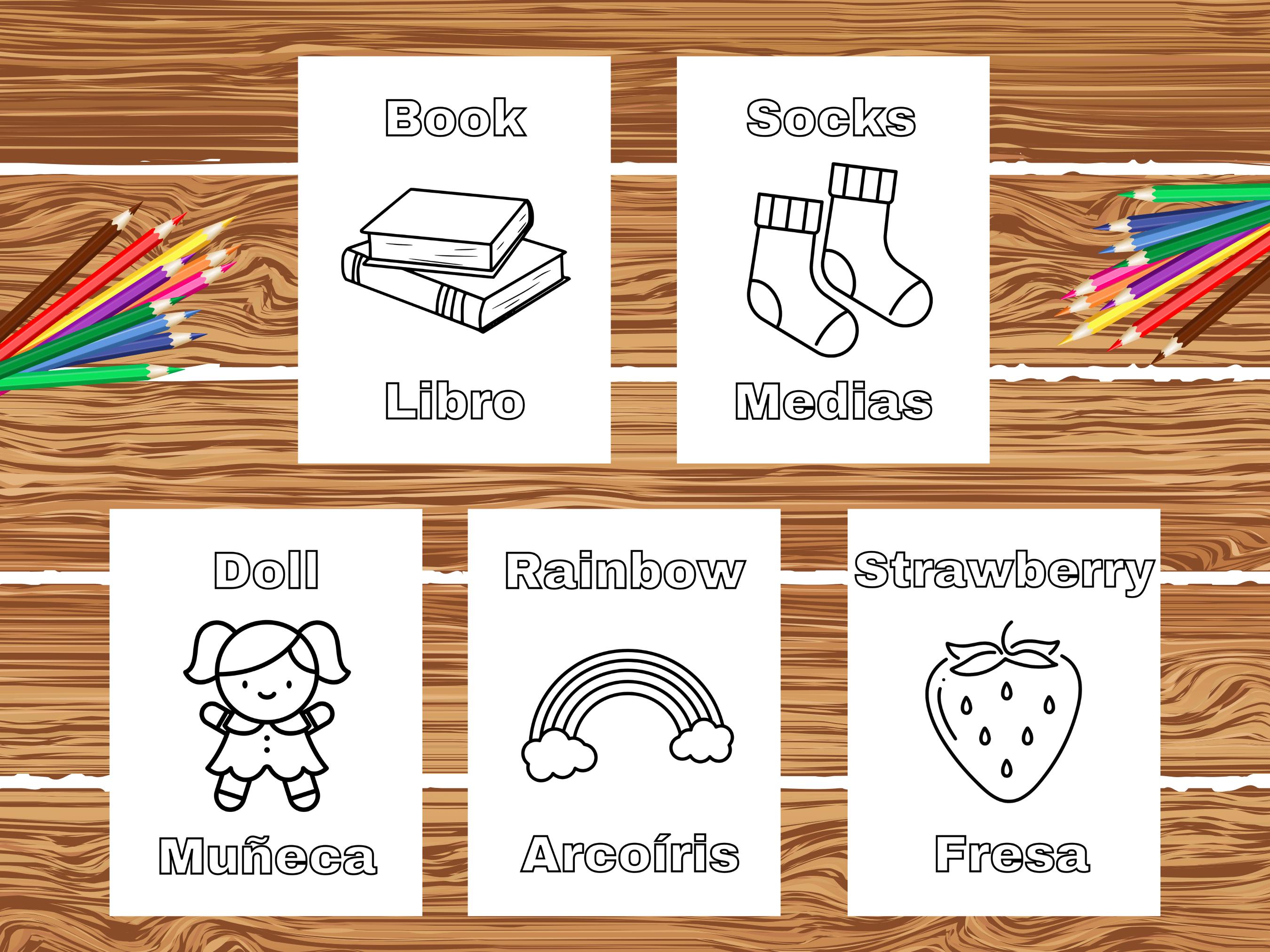 55 Printable Bilingual Coloring Pages Worksheets for Kids, English ...