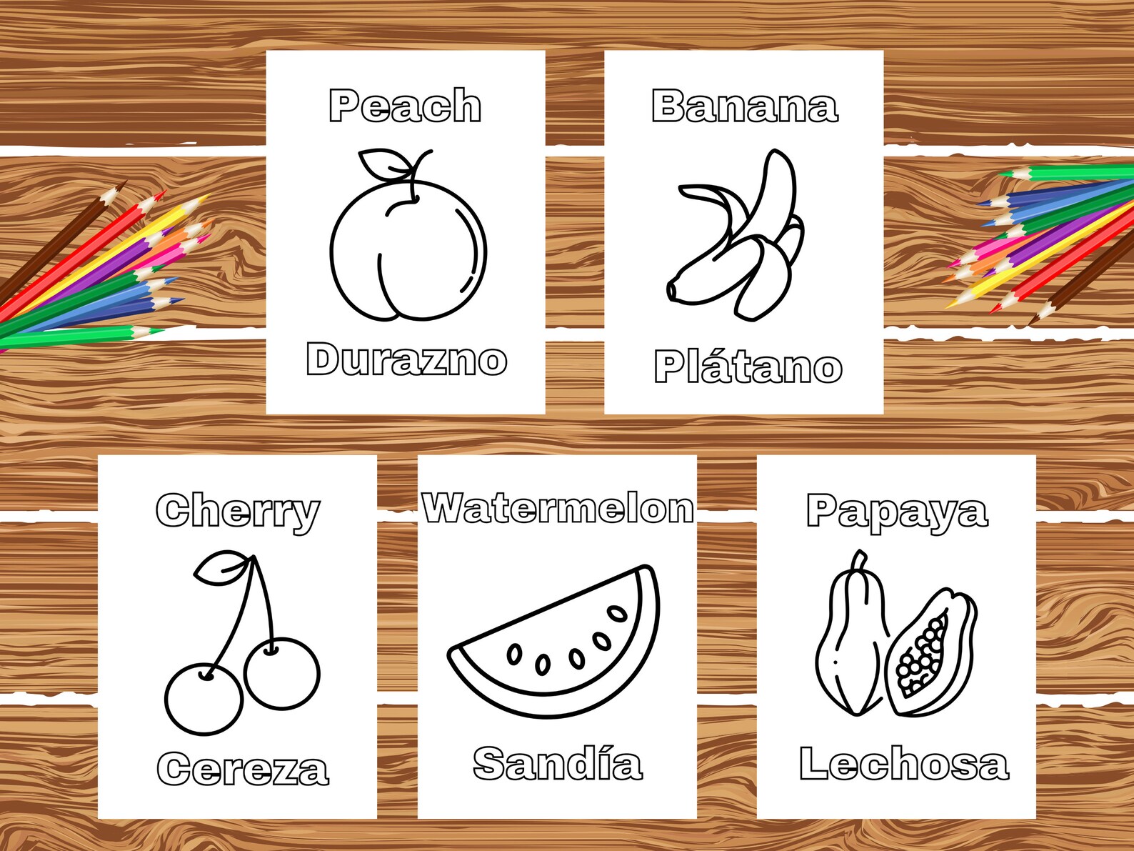 15 Printable Fruit Coloring Pages Worksheets for Kids, English Spanish ...