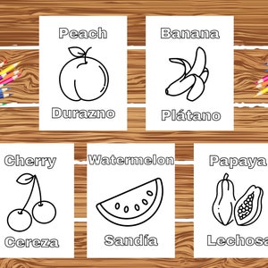 15 Printable Fruit Coloring Pages Worksheets for Kids, English Spanish ...