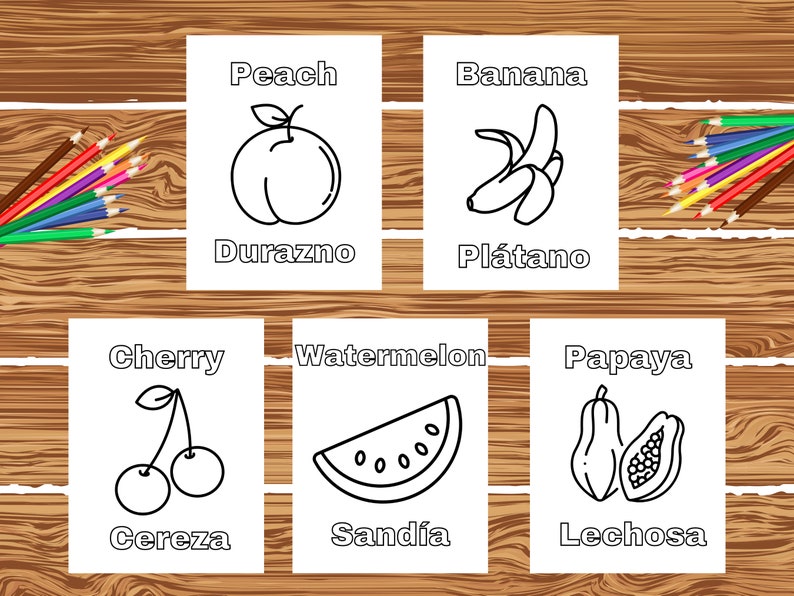 15 Printable Fruit Coloring Pages Worksheets for Kids, English Spanish ...