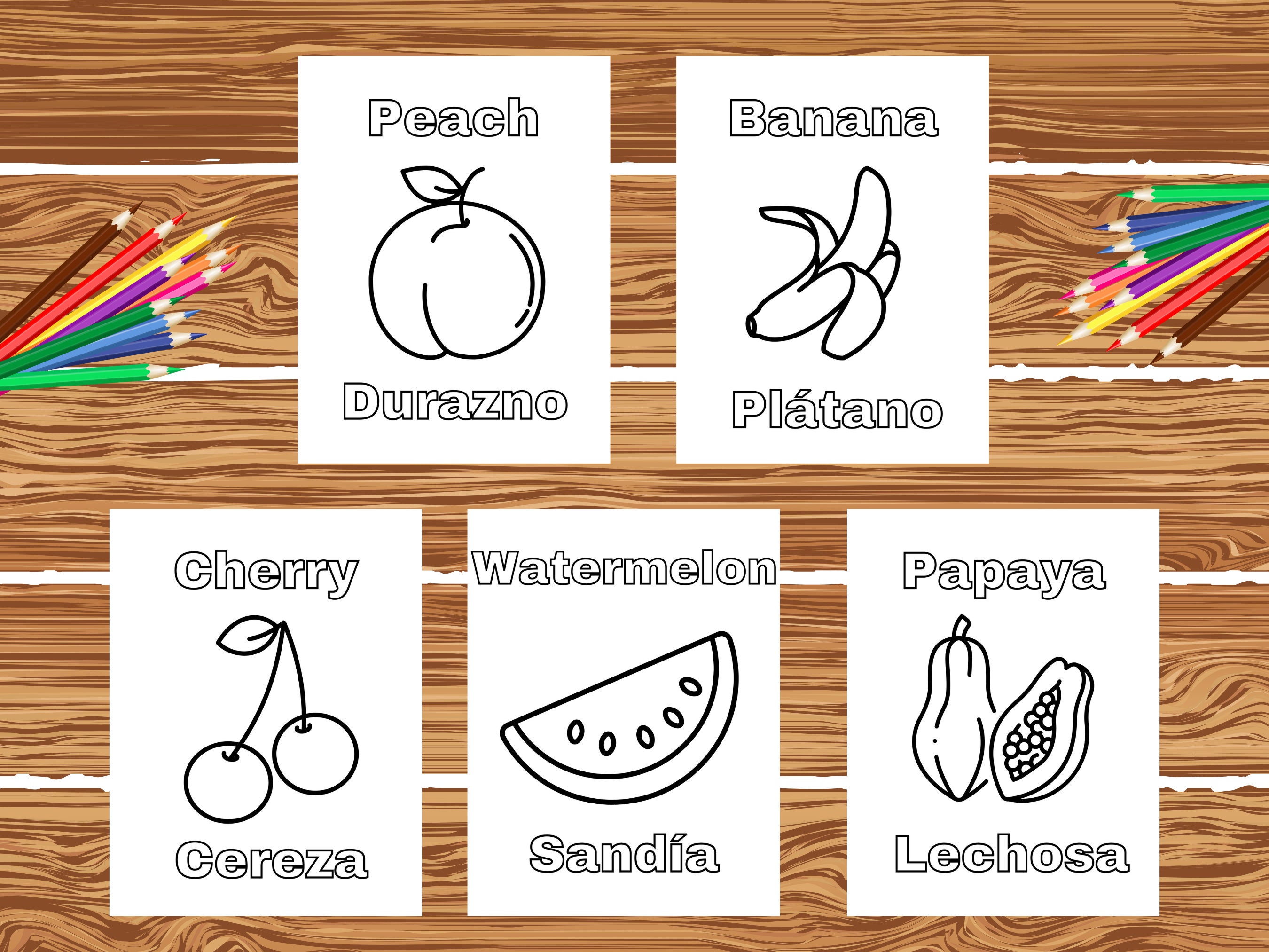 15 Printable Fruit Coloring Pages Worksheets for Kids, English Spanish ...