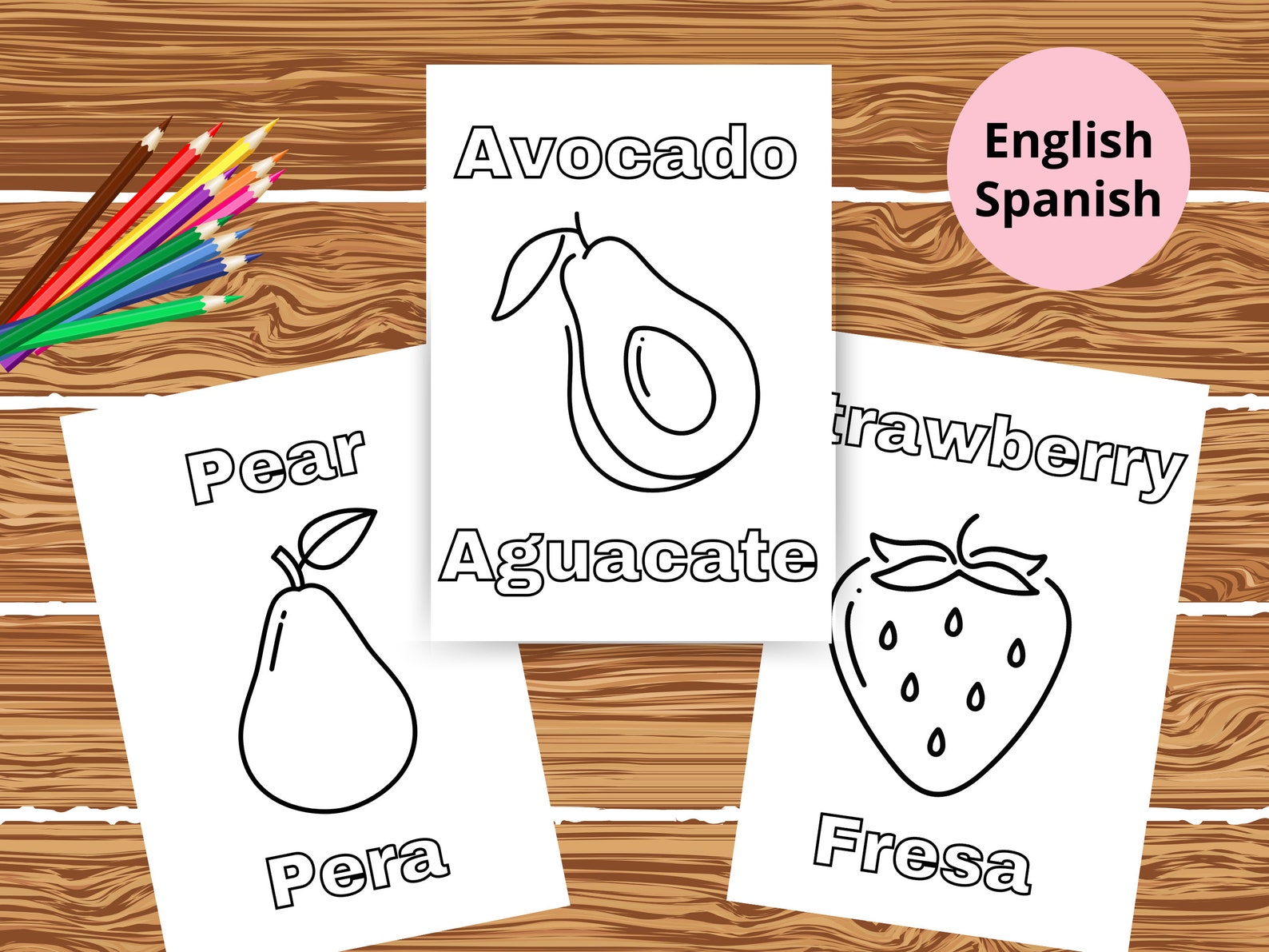15 Printable Fruit Coloring Pages Worksheets for Kids, English Spanish ...