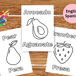 15 Printable Fruit Coloring Pages Worksheets for Kids, English Spanish ...