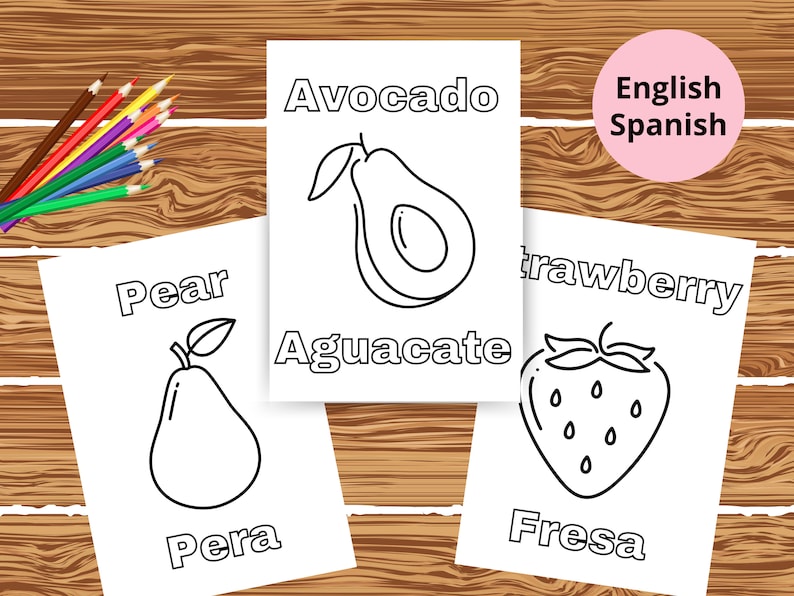 15 Printable Fruit Coloring Pages Worksheets for Kids, English Spanish ...