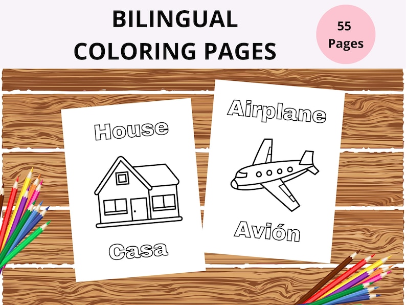 55 Printable Bilingual Coloring Pages Worksheets for Kids, English ...