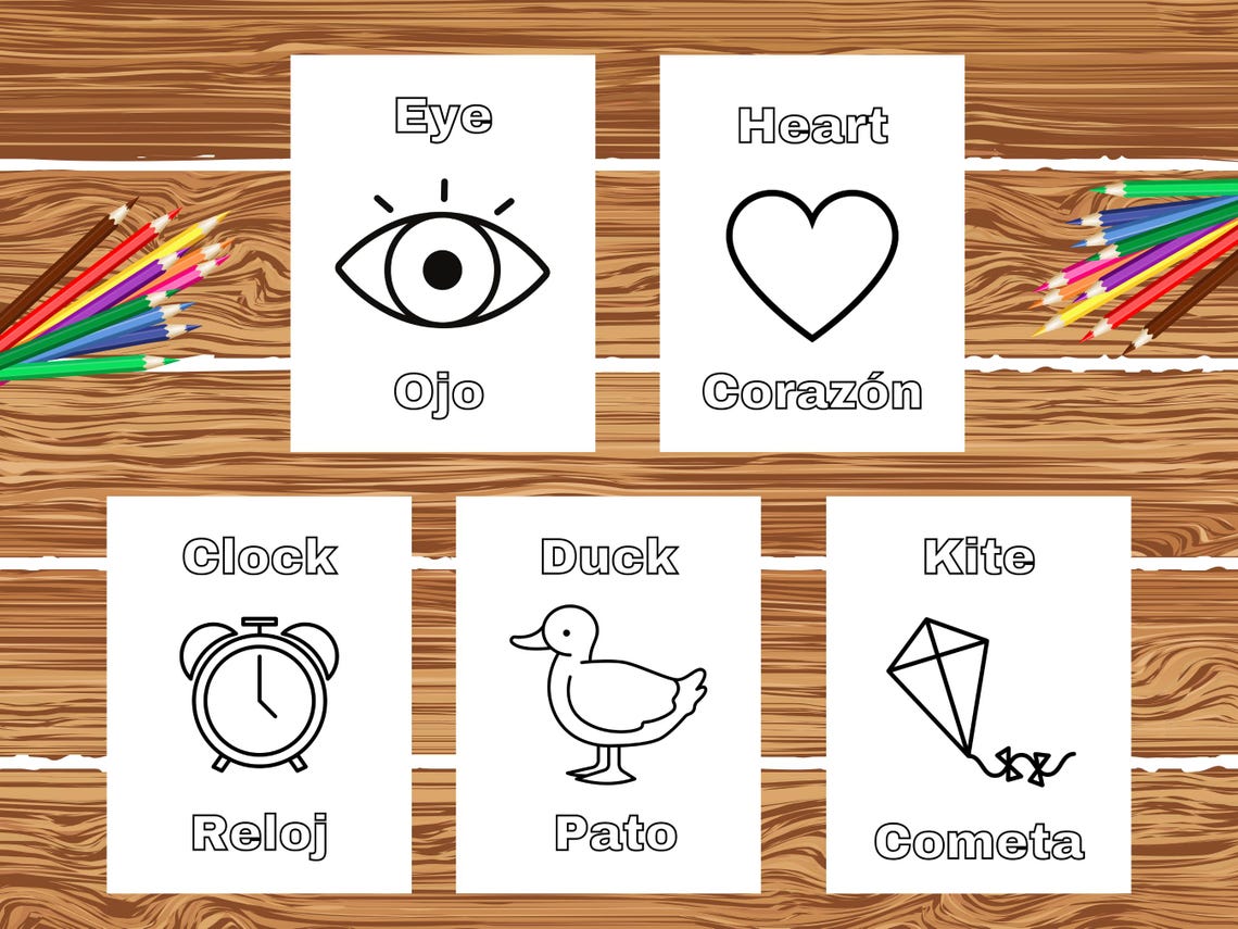 55 Printable Bilingual Coloring Pages Worksheets for Kids, English ...