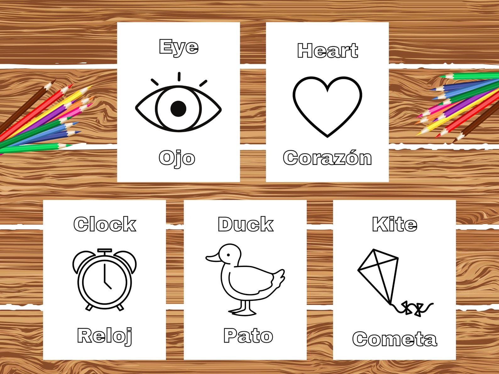 55 Printable Bilingual Coloring Pages Worksheets for Kids, English ...