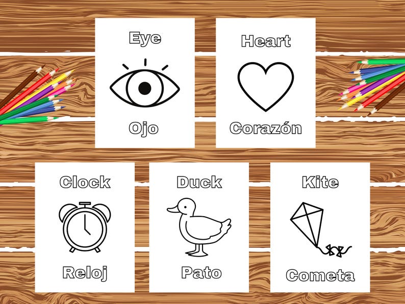 55 Printable Bilingual Coloring Pages Worksheets for Kids, English ...