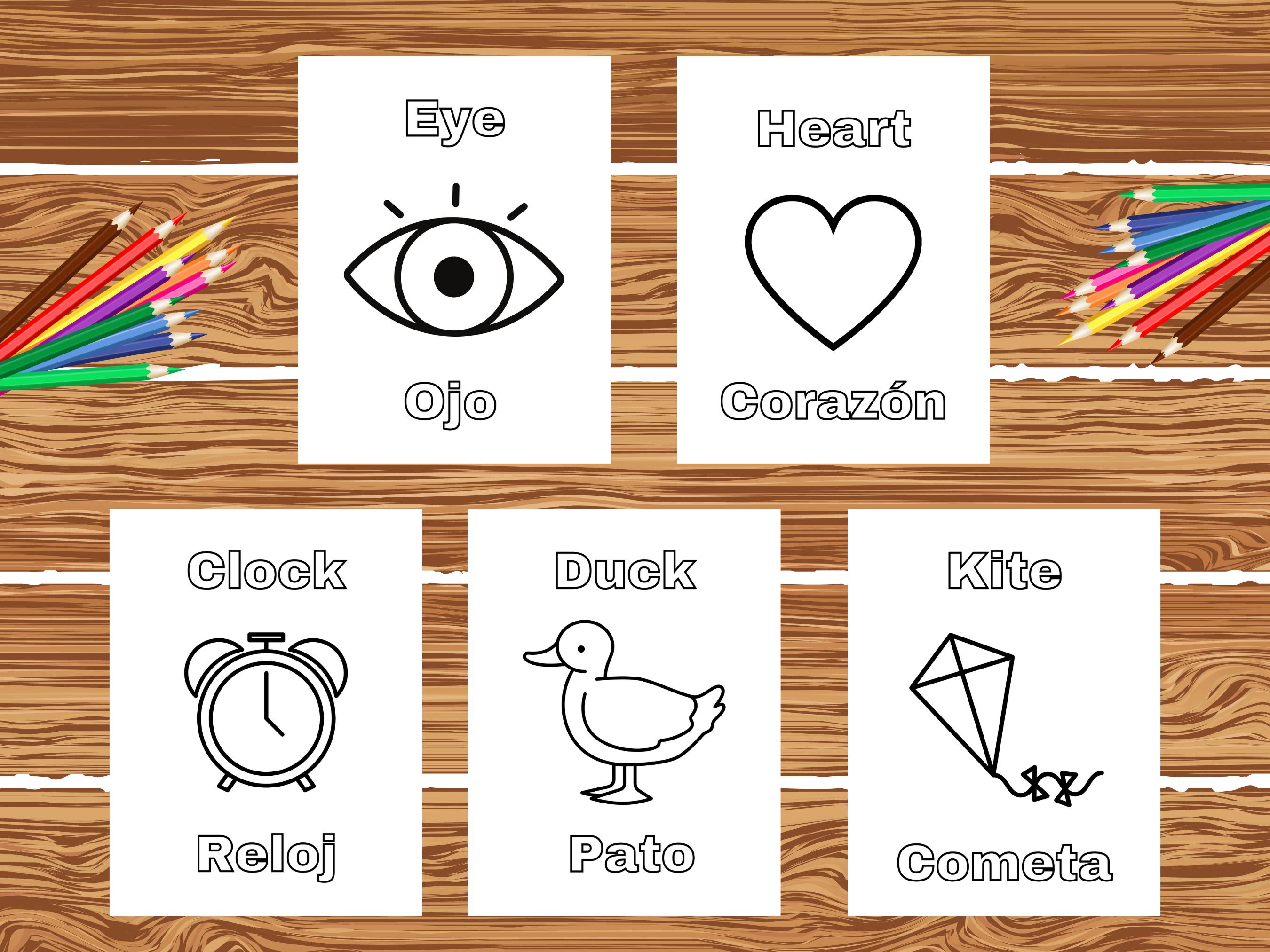 55 Printable Bilingual Coloring Pages Worksheets for Kids, English ...