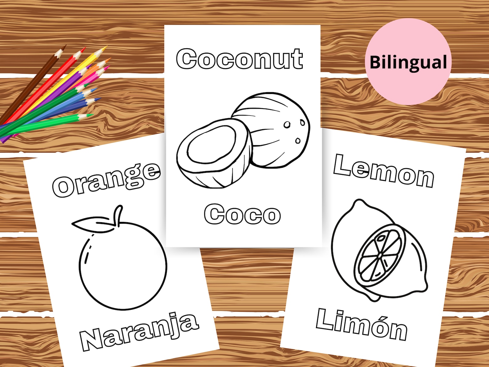 15 Printable Fruit Coloring Pages Worksheets for Kids, English Spanish ...