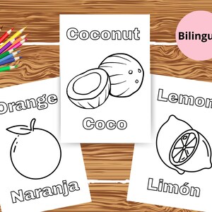 15 Printable Fruit Coloring Pages Worksheets for Kids, English Spanish ...