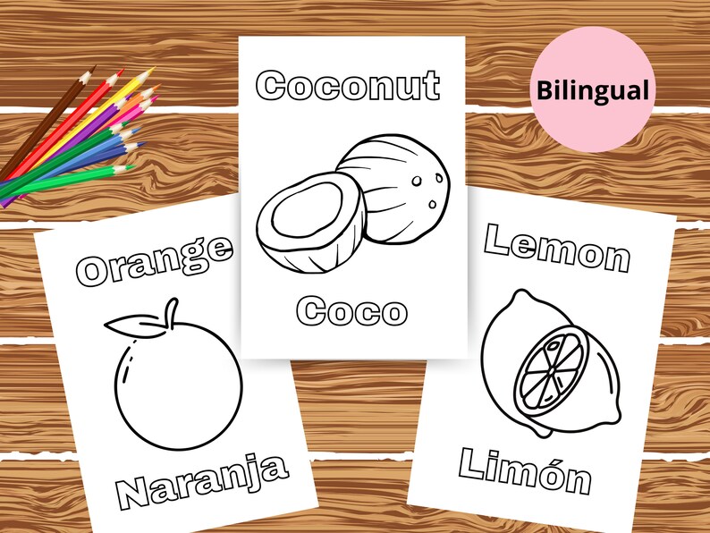 15 Printable Fruit Coloring Pages Worksheets for Kids, English Spanish ...