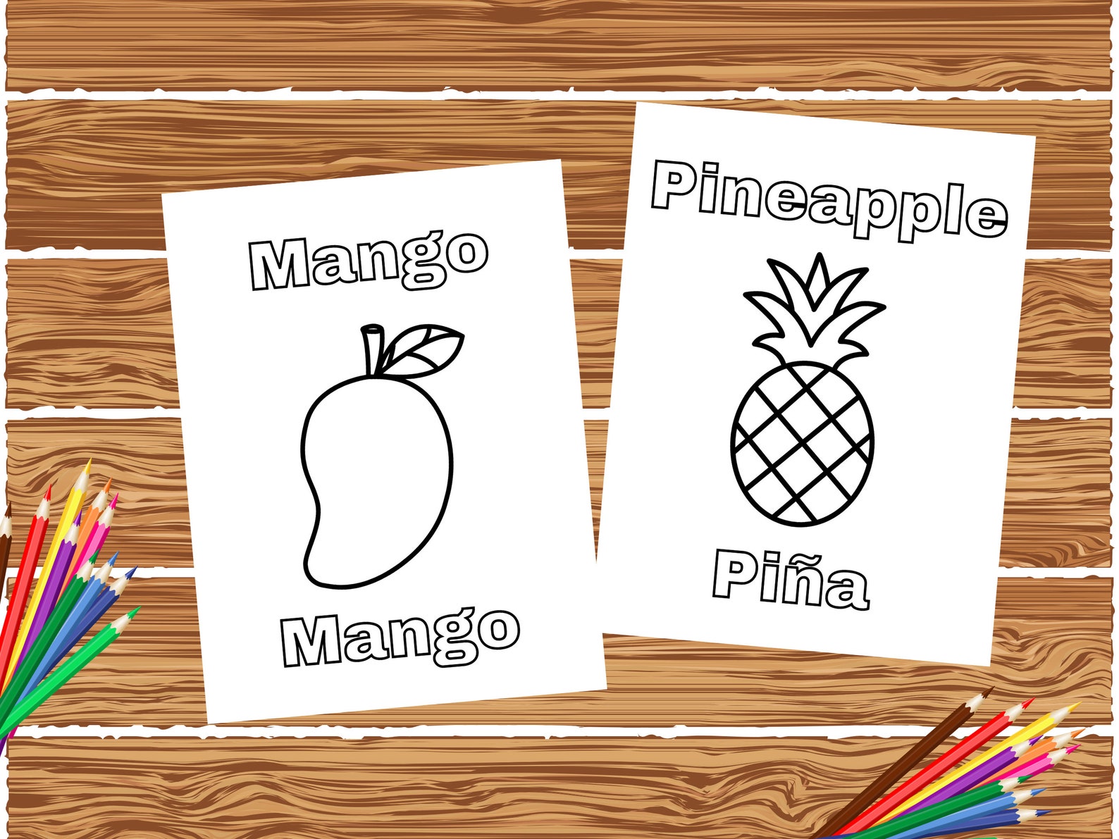 15 Printable Fruit Coloring Pages Worksheets for Kids, English Spanish ...