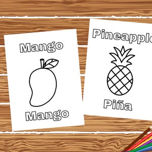 15 Printable Fruit Coloring Pages Worksheets for Kids, English Spanish ...