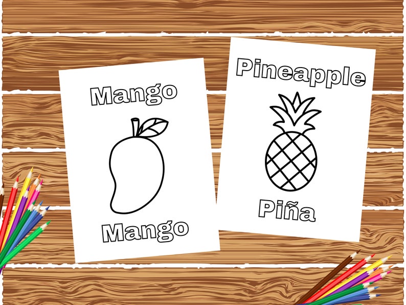 15 Printable Fruit Coloring Pages Worksheets for Kids, English Spanish ...