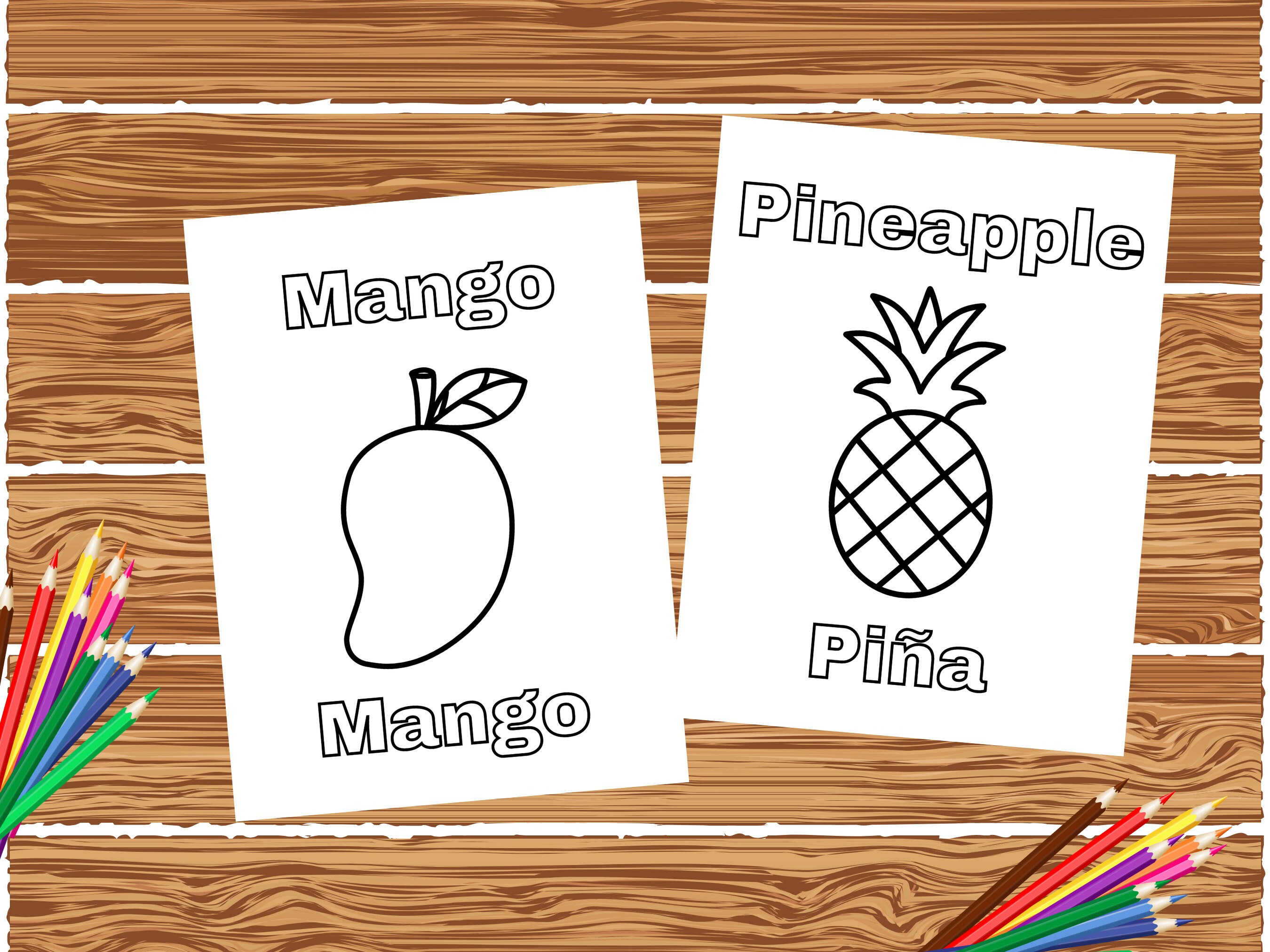 15 Printable Fruit Coloring Pages Worksheets for Kids, English Spanish ...