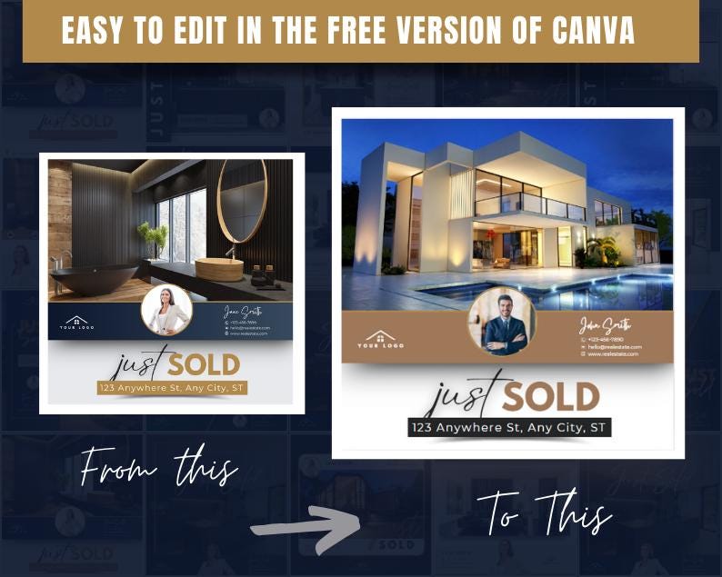 Real Estate Just Sold Social Media Templates for Canva - Etsy
