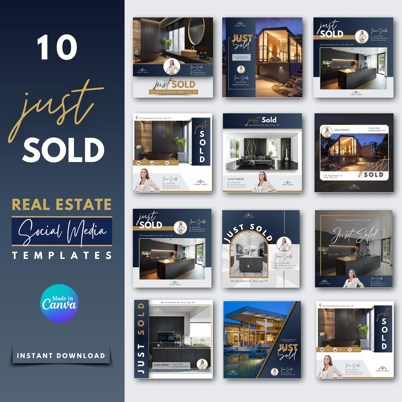 Real Estate Just Sold Social Media Templates for Canva - Etsy