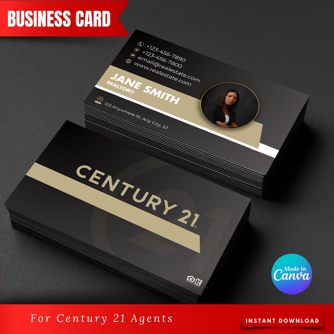 Century 21 Business Card Template: Editable Realtor Design (canva) - Etsy
