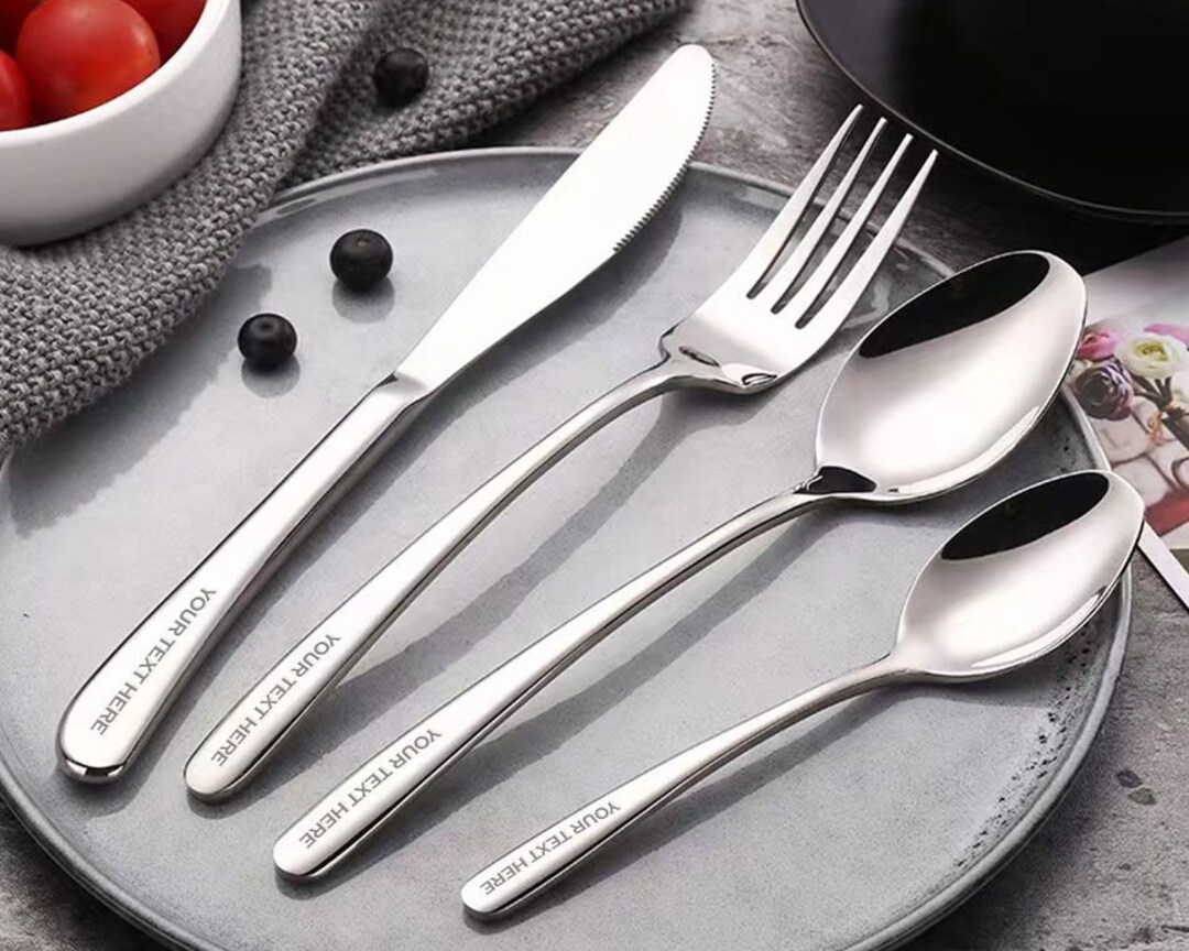 100 Personalized Flatware Custom Engraved 4-piece Western Cutlery Set ...