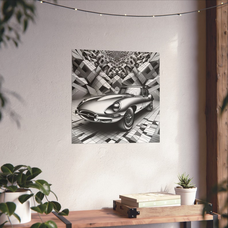 Escher-style Illustration of a Jaguar Car, Geometric Abstract Art Print ...