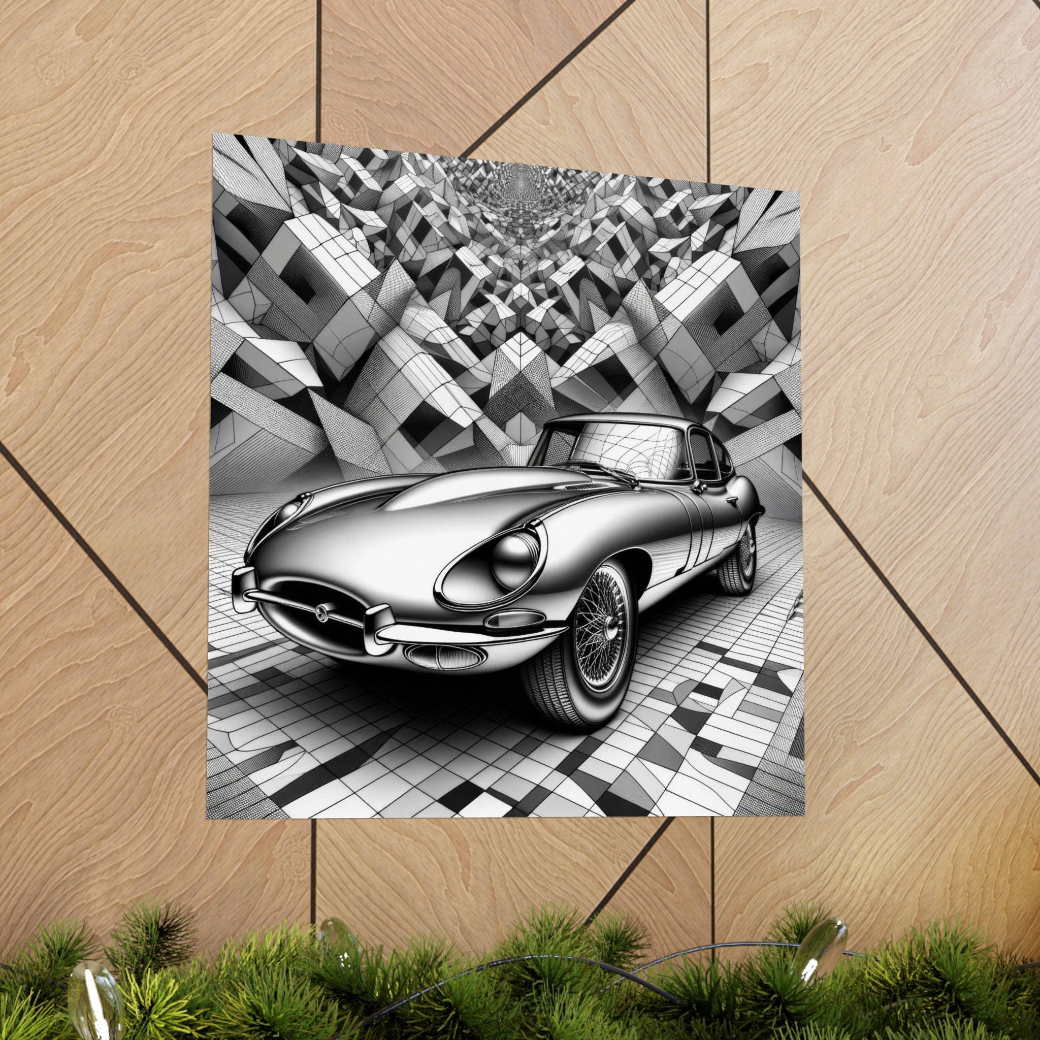 Escher-style Illustration of a Jaguar Car, Geometric Abstract Art Print ...