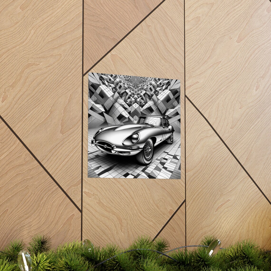 Escher-style Illustration of a Jaguar Car, Geometric Abstract Art Print ...