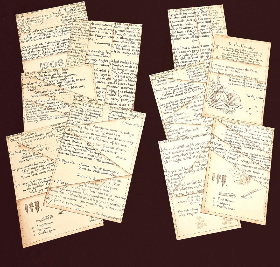 Just Her Words Edith Holden Paper Pockets - Stitched Edge, Inked - Etsy