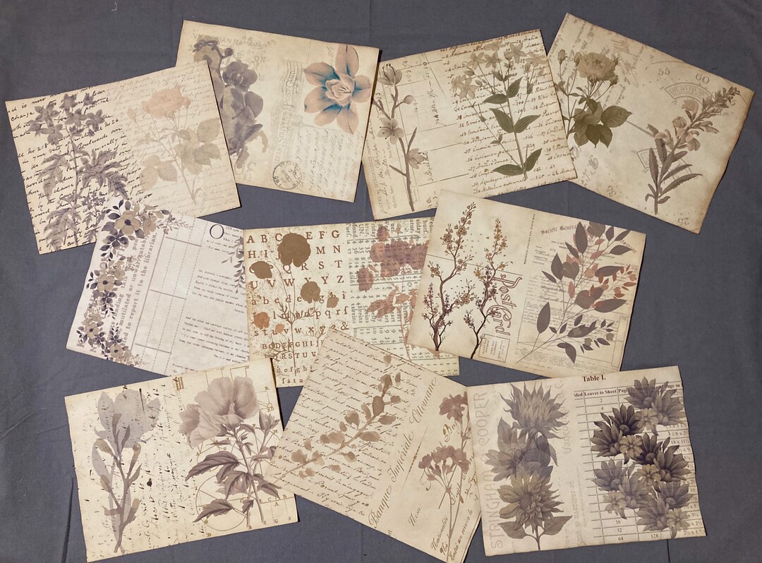 Vintage Style Neutral Flower Journal Pages Printed on Tea Dyed Paper ...