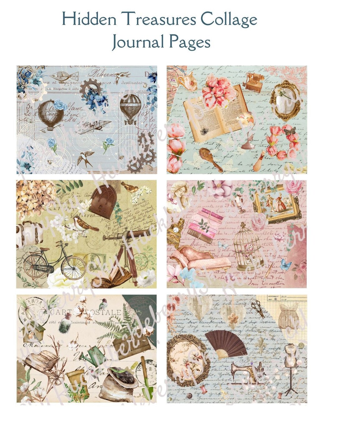 Hidden Treasures “A” - Printed Collage Pages - Vintage Style Background ...