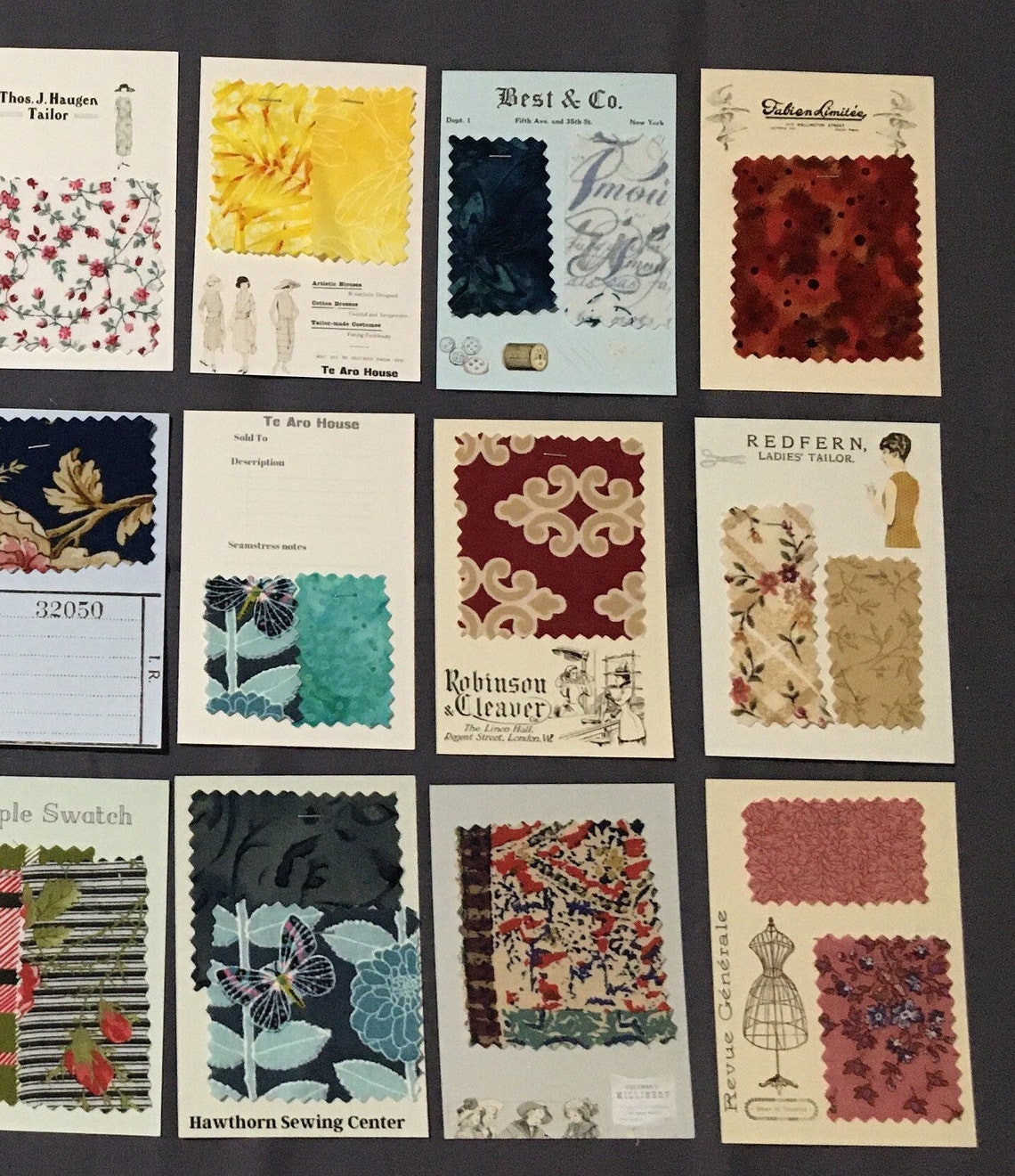 Vintage Style Fabric Swatch Cards and Fabric Themed Business Cards - Etsy